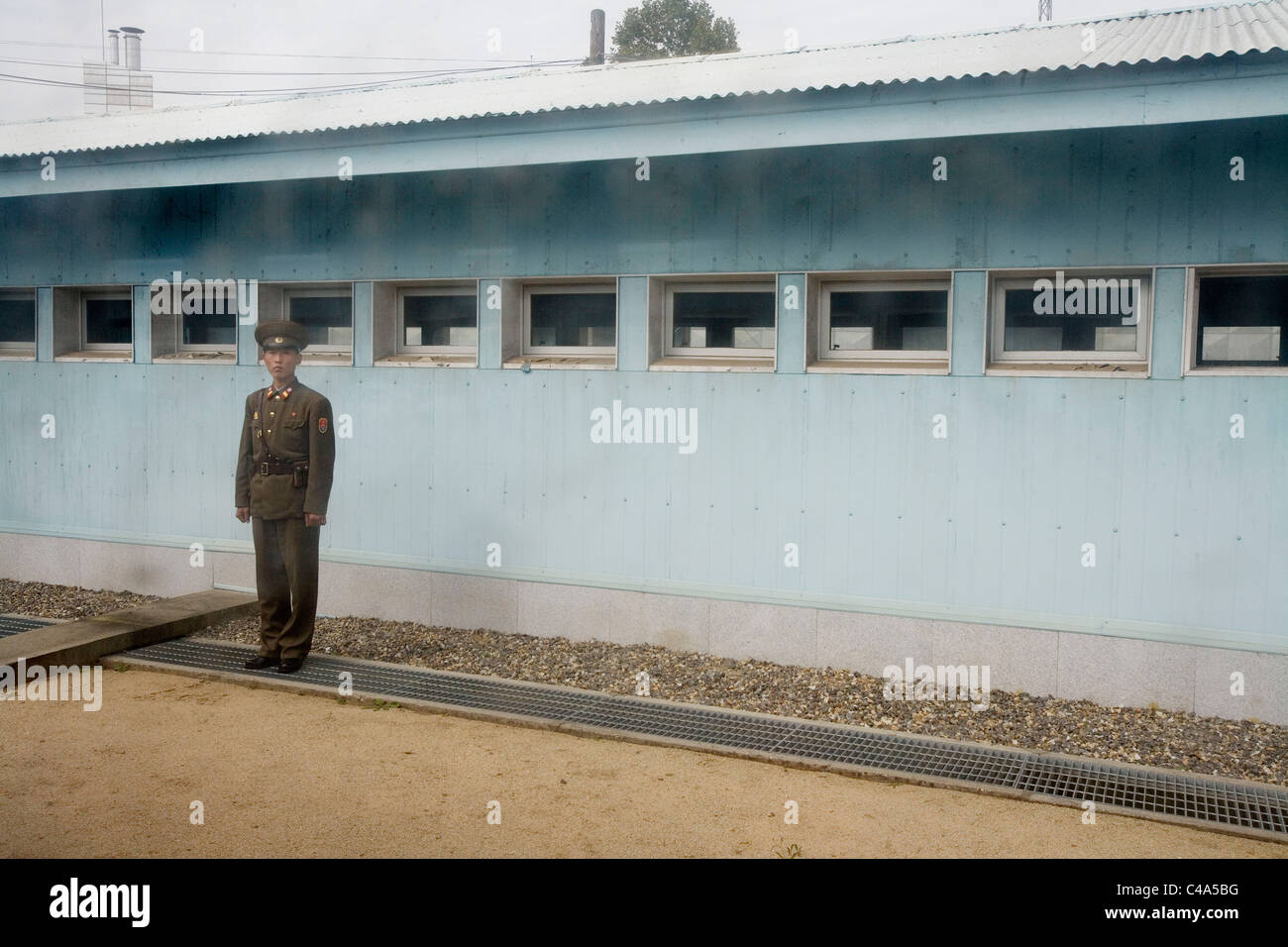 North Korean army soldier on duty along the 38th parallel at Panmunjom ...