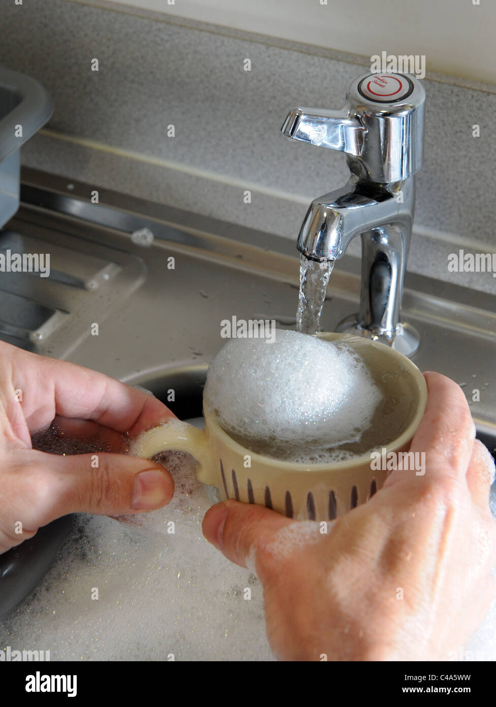 woman washing mug in hot soapy water Stock Photo - Alamy