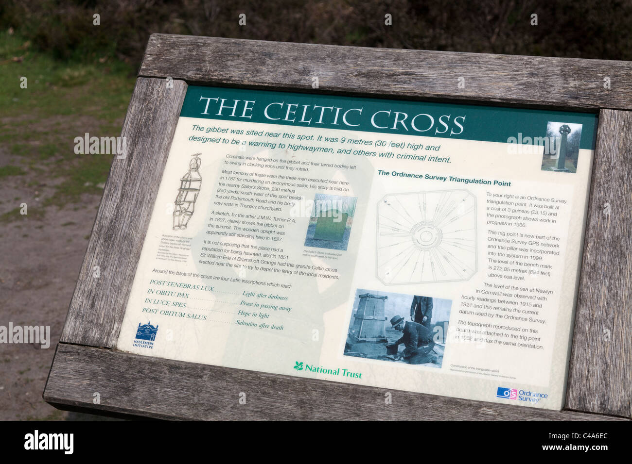 notice about the celtic cross at Gibbet Hill , Hindhead Stock Photo - Alamy
