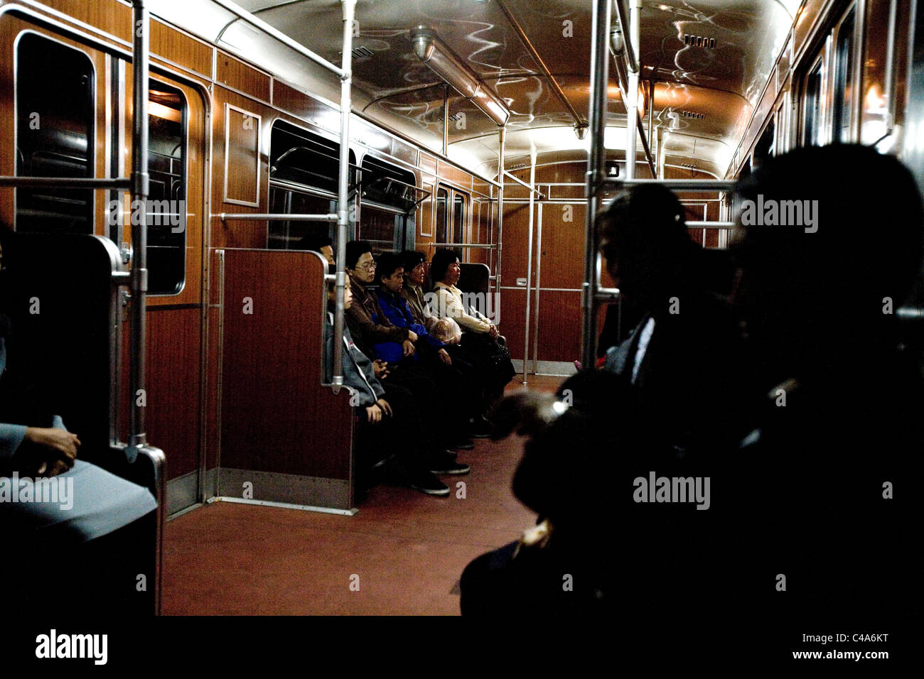 People on subway train in Pyongyang, North Korea (DPRK). Puhung ...