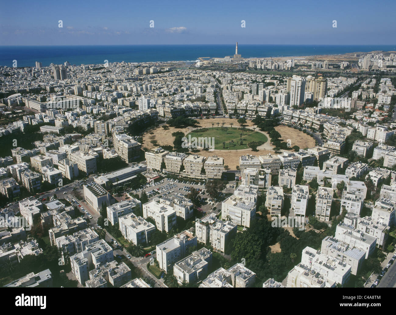 Aerial photograph of Kikar Hamedina - Medina circle in northern Tal ...