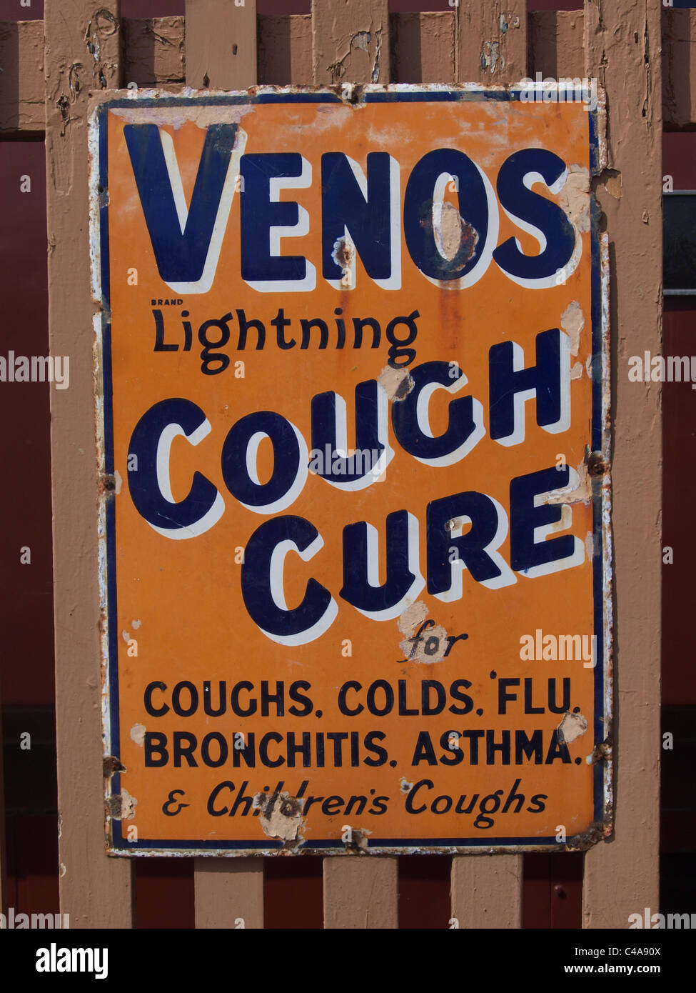 Old Venos cough cure sign at Williton Station. West Somerset Railway ...