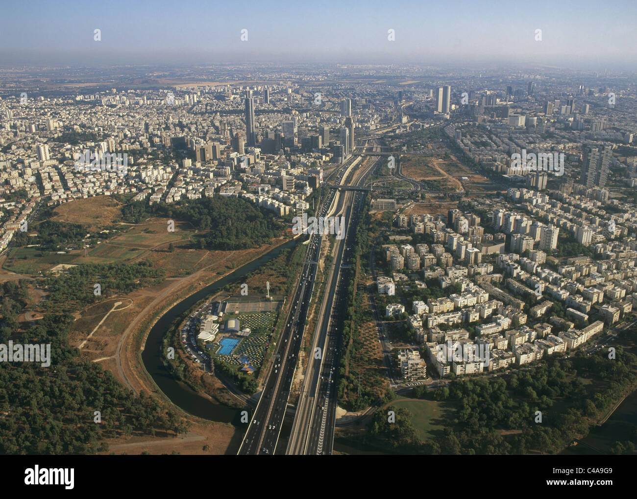 Aerial photograph of the Ayalon Highway in northern TeL Aviv Stock ...