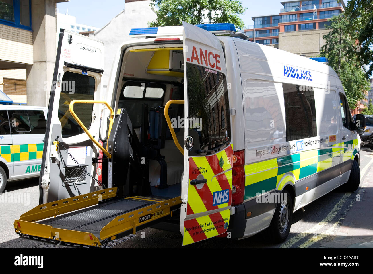 Ambulance with back doors open and tail-lift extended Stock Photo - Alamy