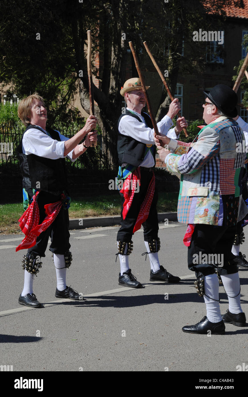 Morris dancers celebrating May Day outside the Welby Arms public house ...