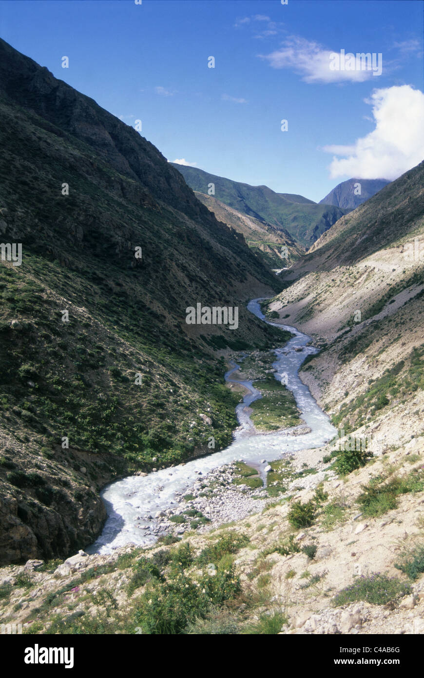 Photograph of a small stream in the bottom of a valley in Tibet Stock ...