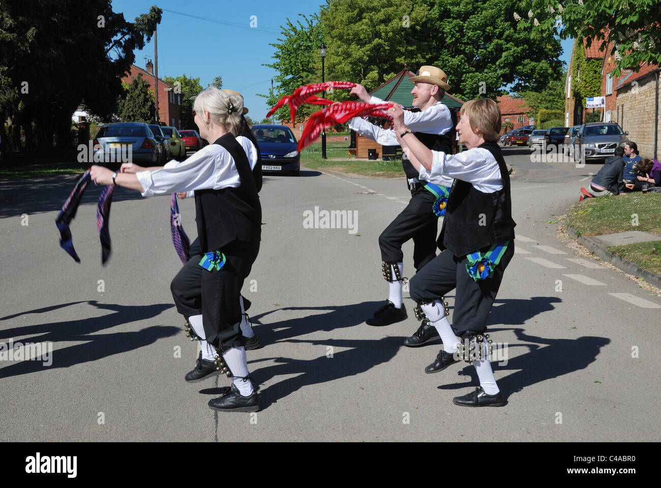 Morris dancers celebrating May Day outside the Welby Arms public house ...