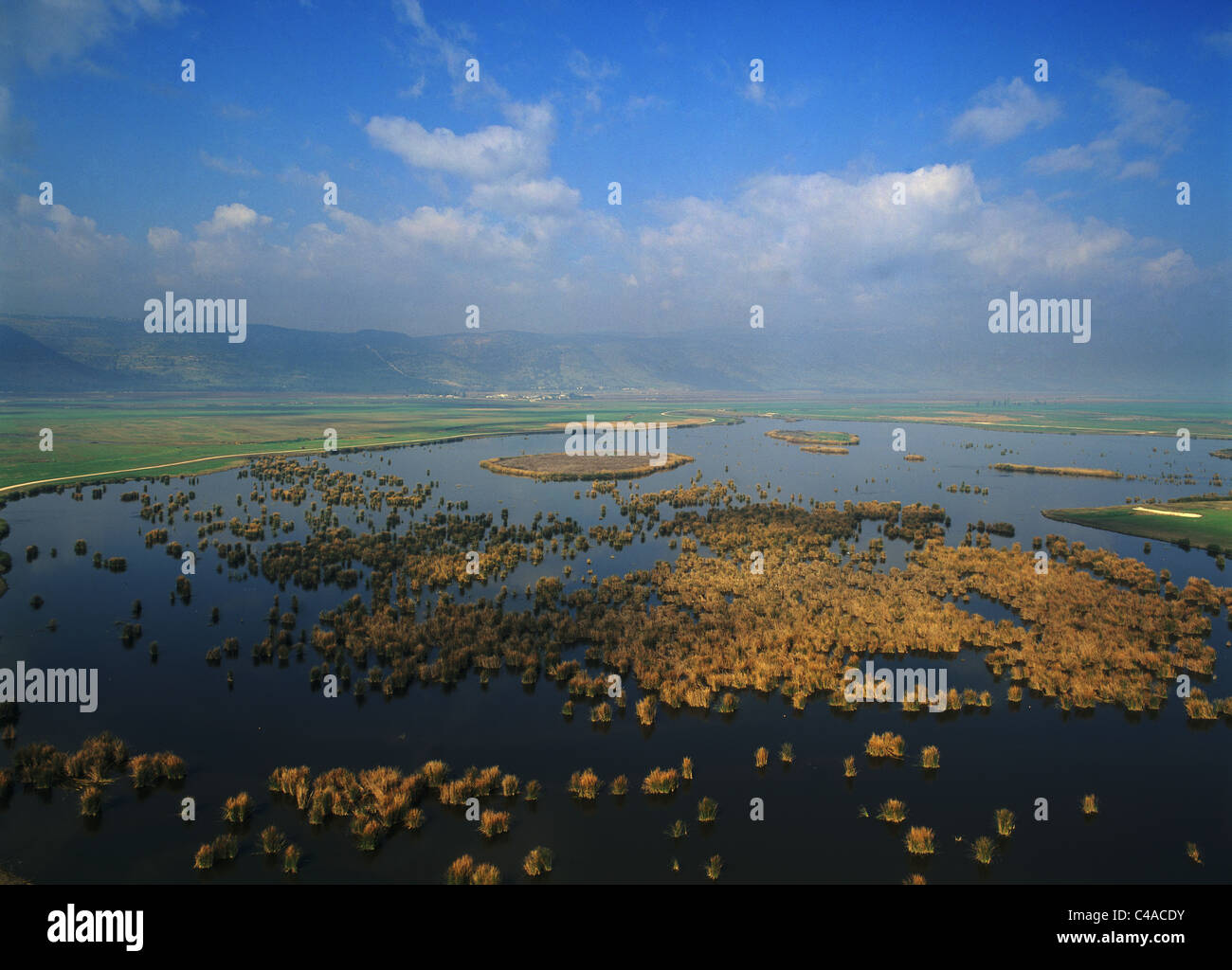 Aerial photograph of the Chula Pond in the Upper Galilee Stock Photo ...