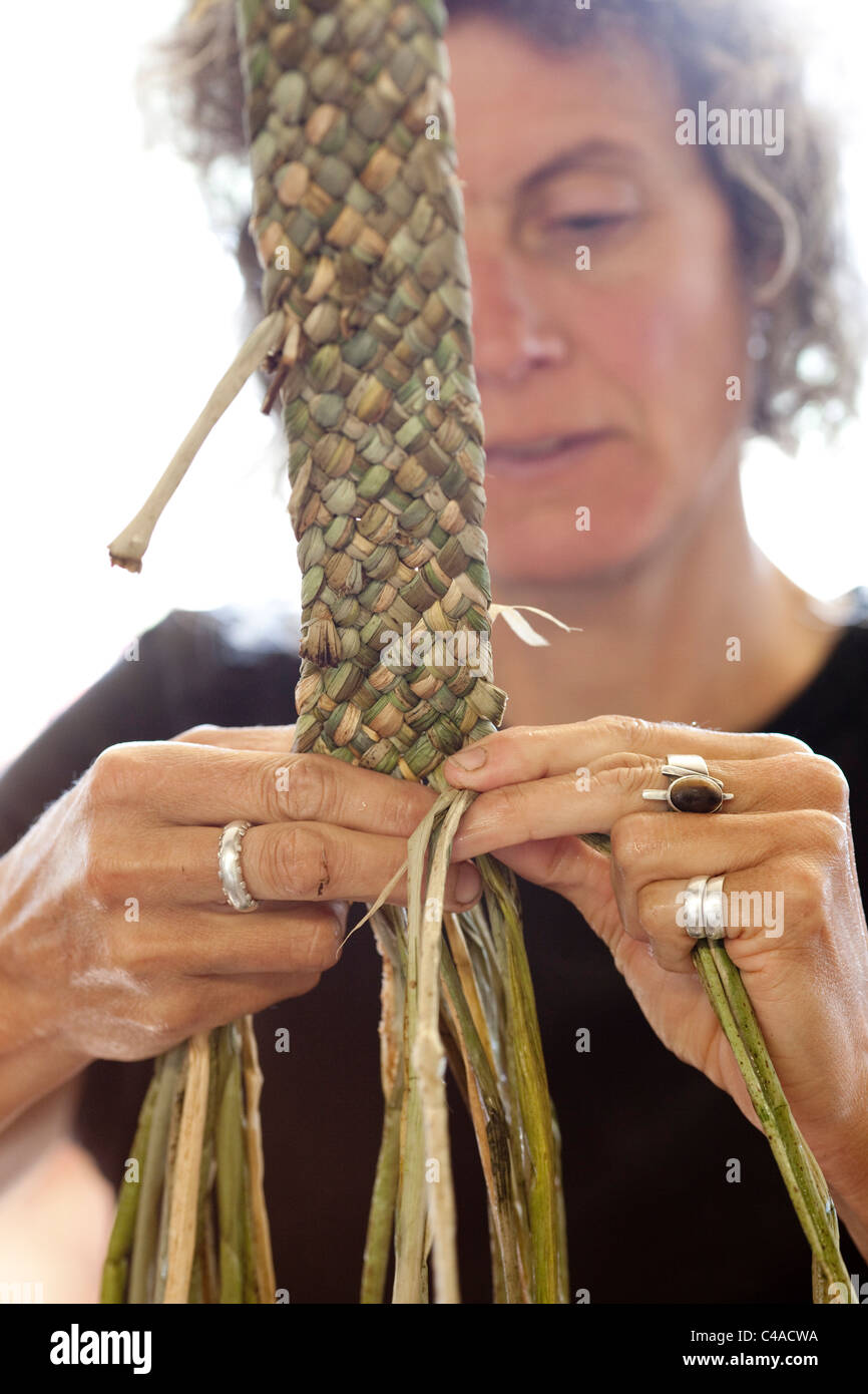 Felicity Irons of Rushmatters, weaving rush matting nr Huntingdon Stock ...
