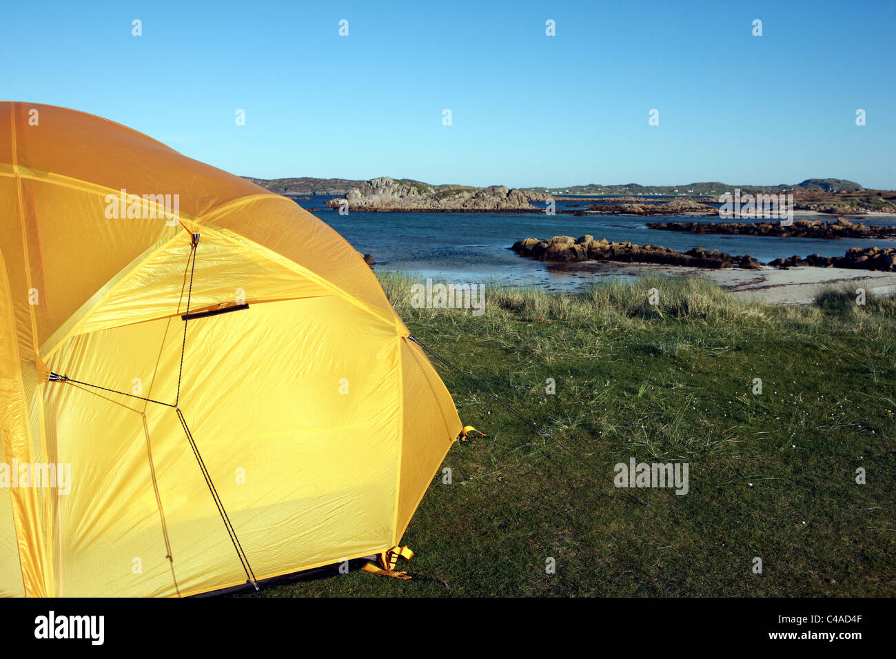 Camping at Fidden on the Isle of Mull with Iona in the distance Stock ...