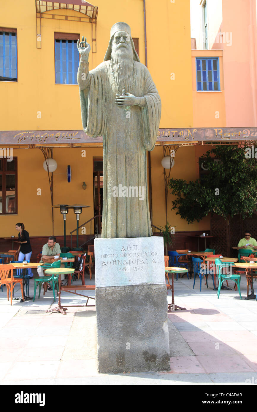 Priest statue in at the Municipal Market of the Old Town in Chania ...