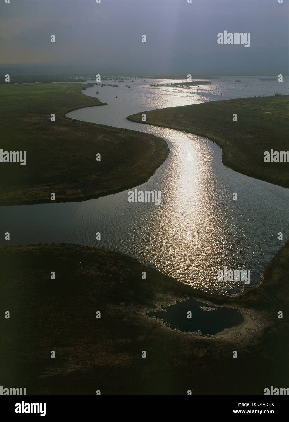 Aerial photograph of the Chula Pond in the Upper Galilee Stock Photo ...