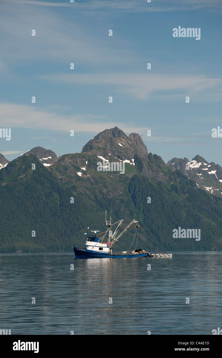 Prince William Sound, Alaska. Boats fish for Pink salmon on a beautiful ...