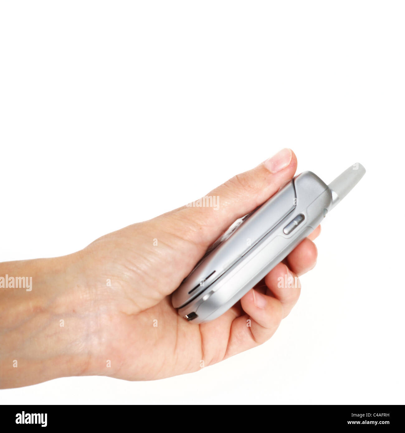 Mobile phone in hand isolated on white background Stock Photo - Alamy