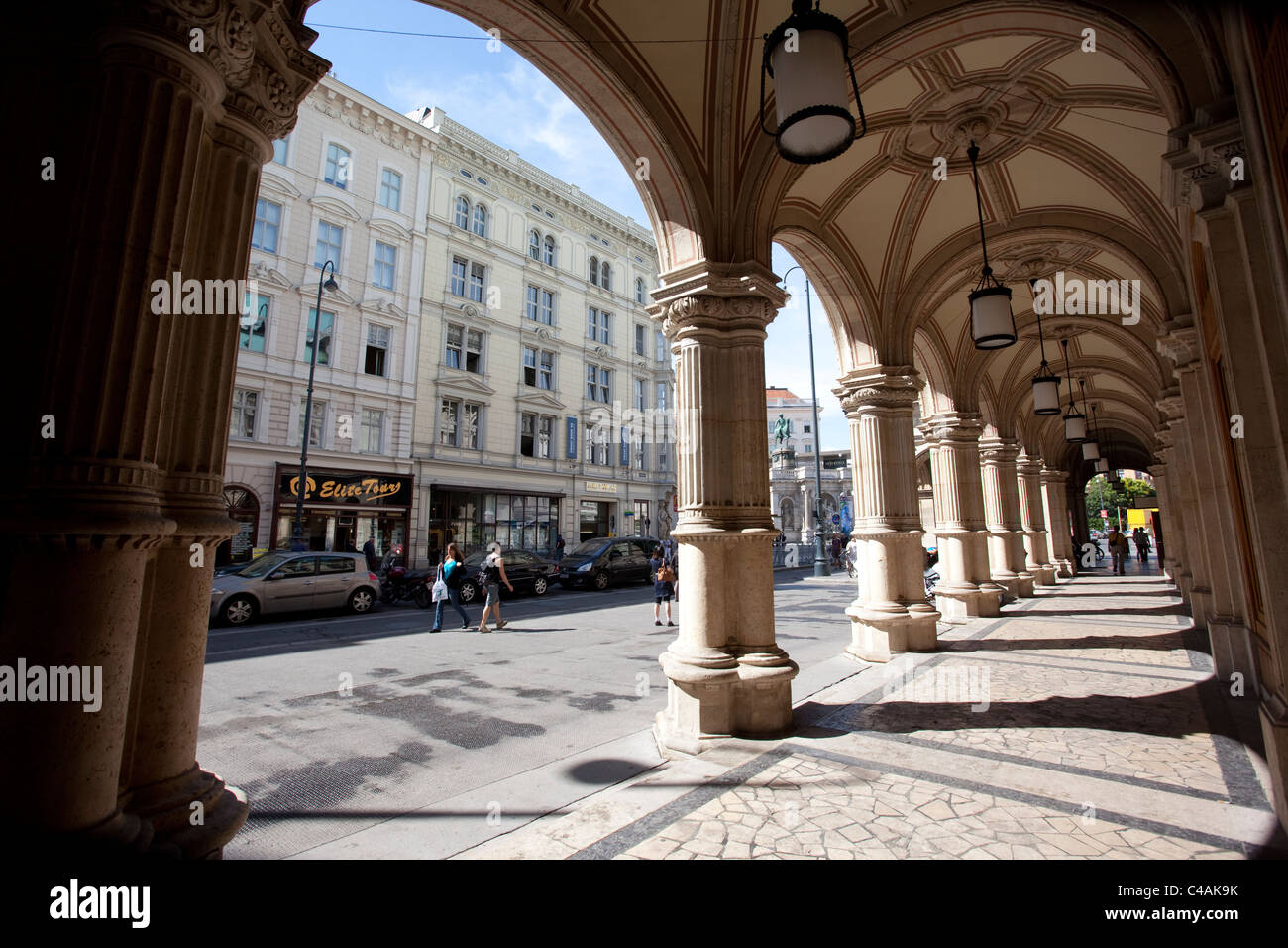 Albertinaplatz seen from the arches of Vienna Opera House on ...