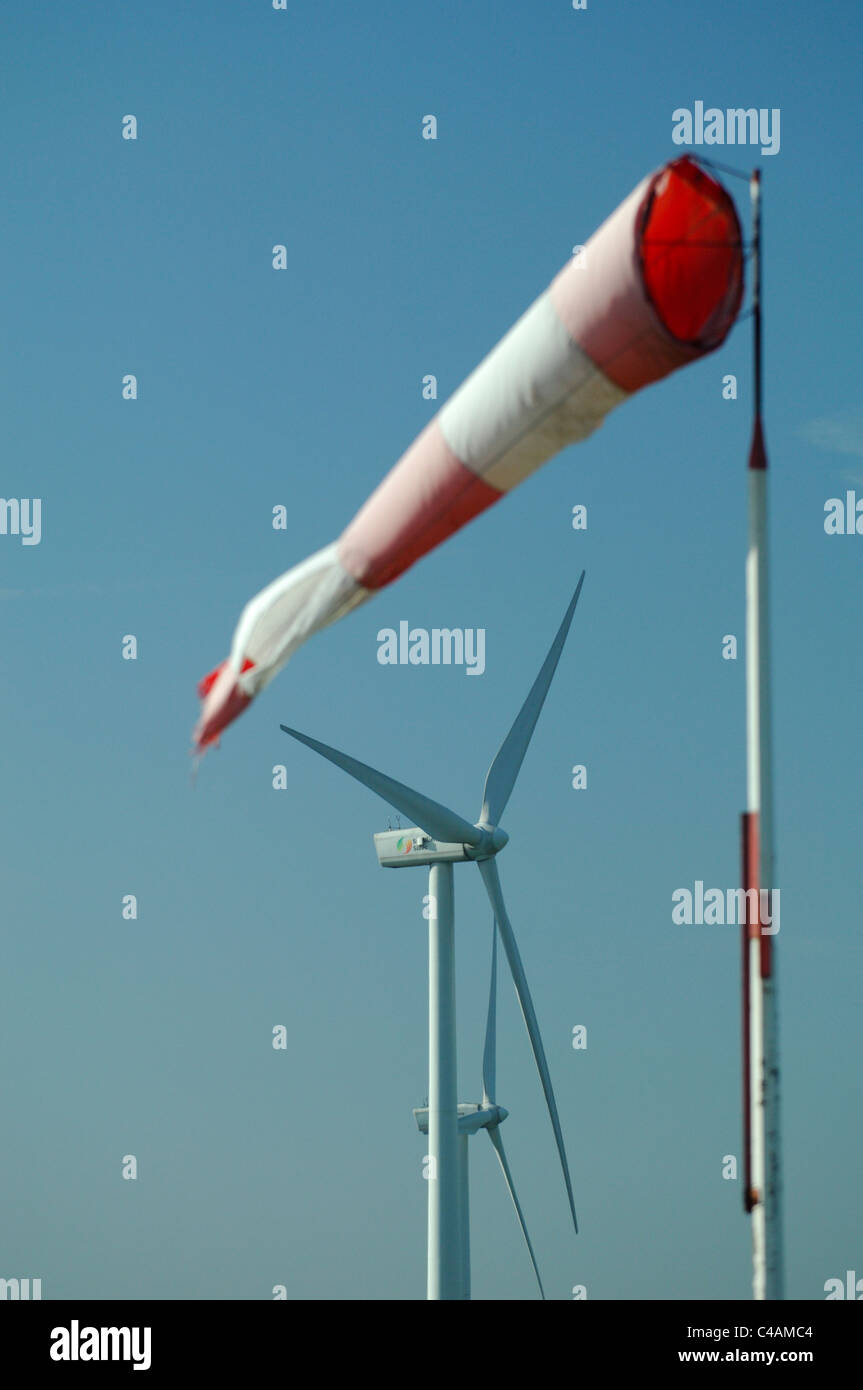 Wind sock and windturbines, Lorraine region, France Stock Photo - Alamy