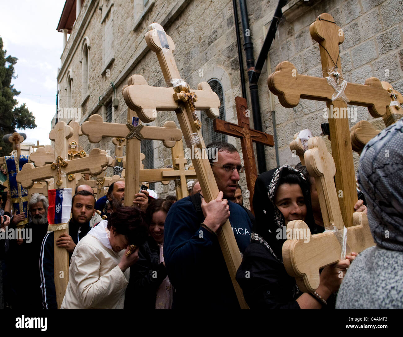 Good Friday procession in the Via dolorosa in the old city of Jerusalem ...