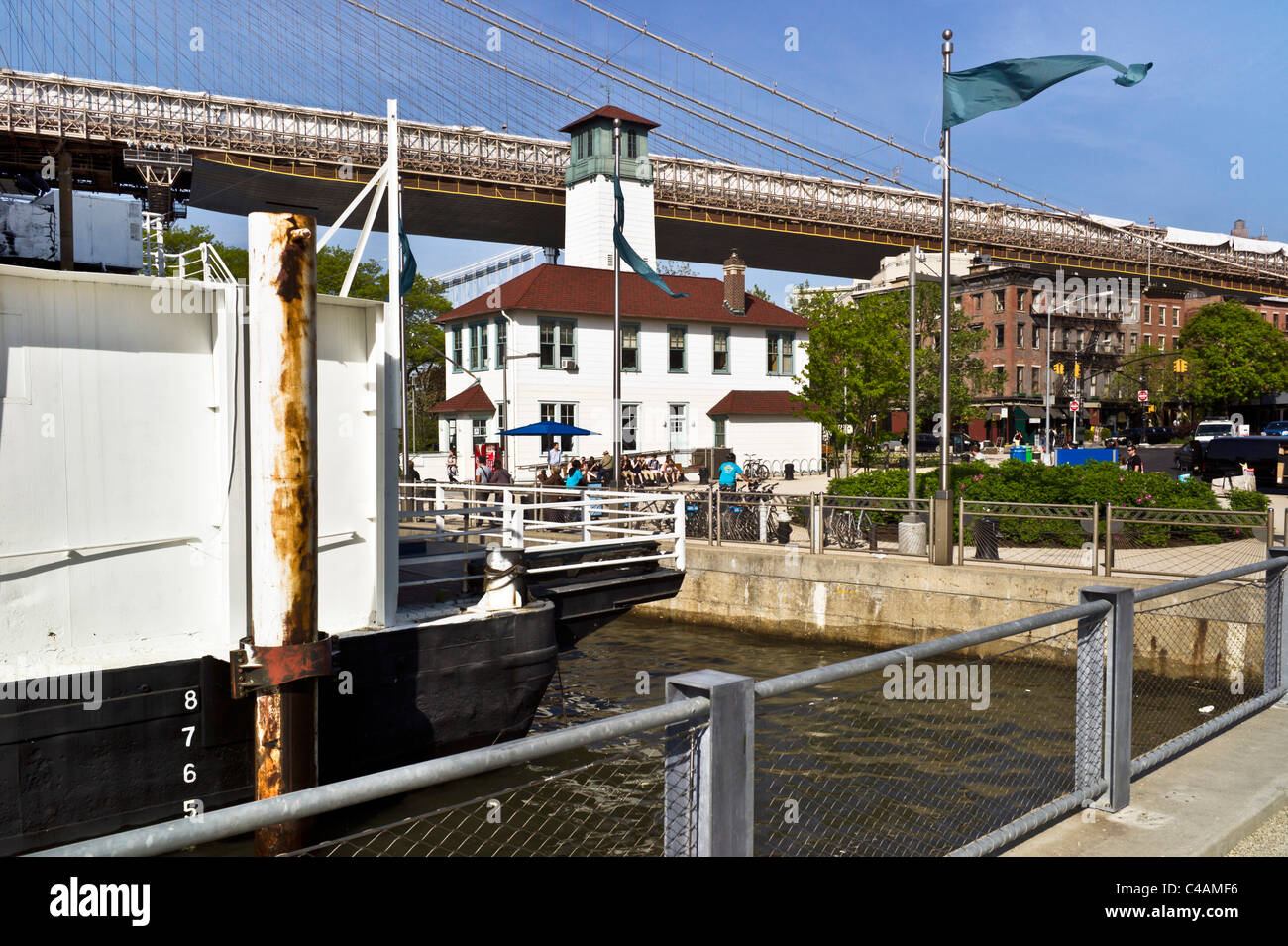 old Fulton Ferry landing & 19th Century waterfront buildings next to ...