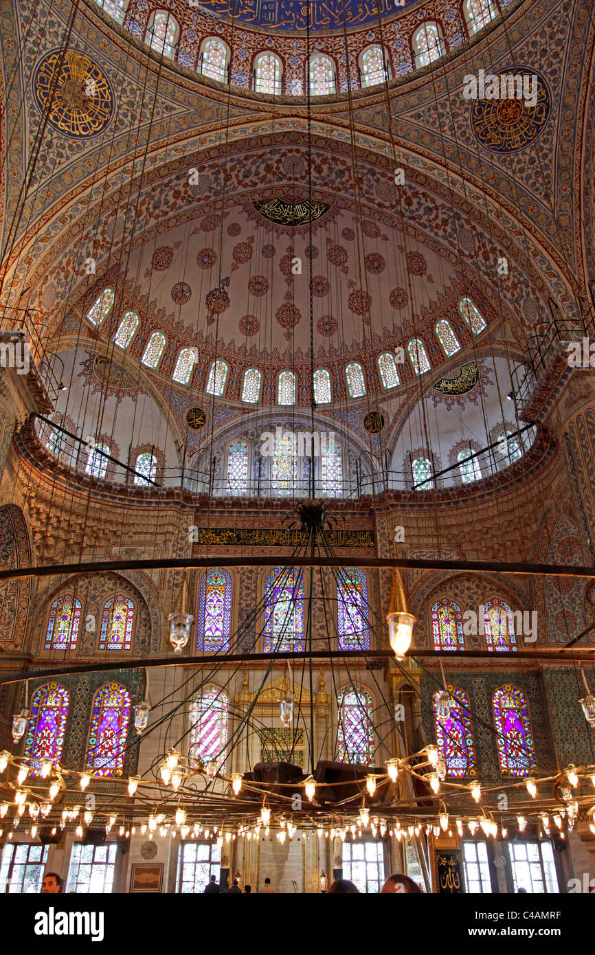 Interior and roof decorations of the Blue Mosque, also known as the ...