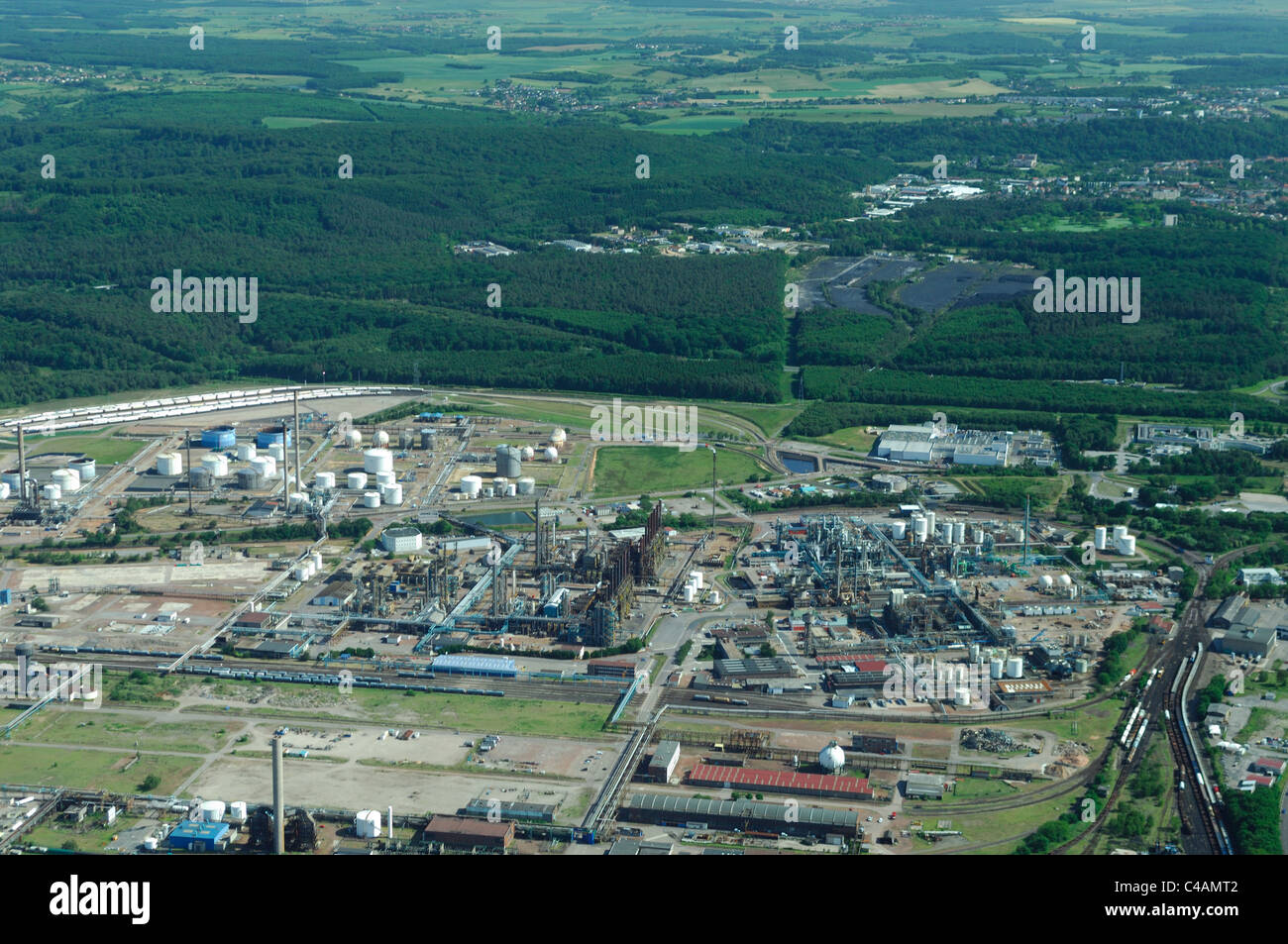 Aerial view of industrial Total petrochemicals platform, Carling/Saint ...