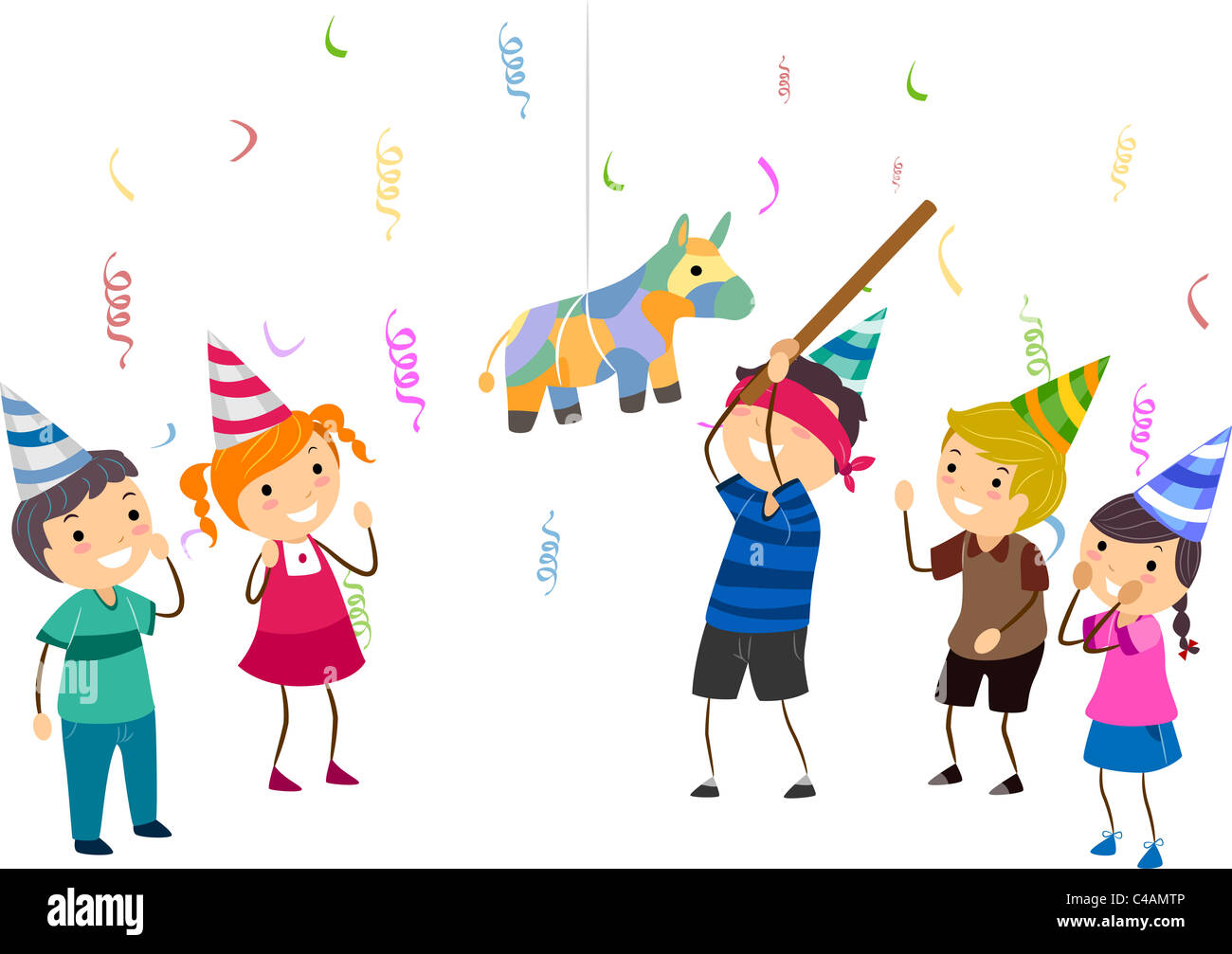 Illustration of Kids Playing Pinata Stock Photo - Alamy