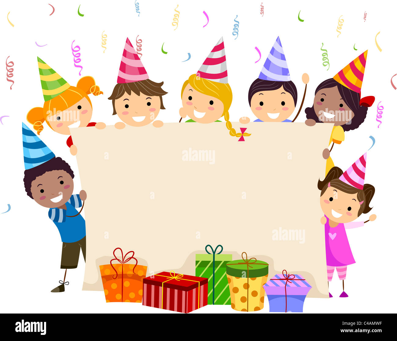 Illustration of Kids Holding a Banner Stock Photo - Alamy