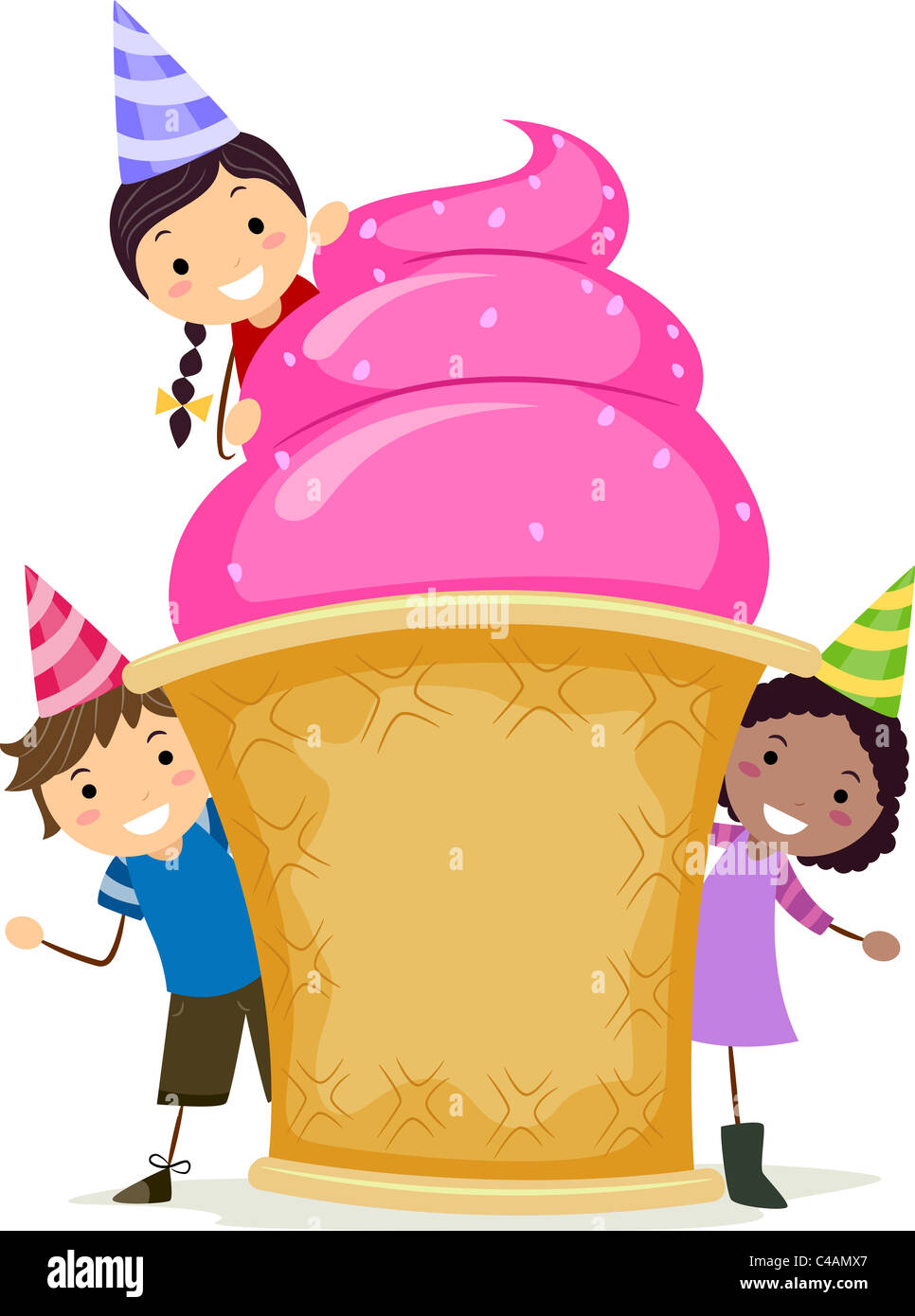 Illustration of Kids Gathered Around a Giant Sundae Stock Photo - Alamy