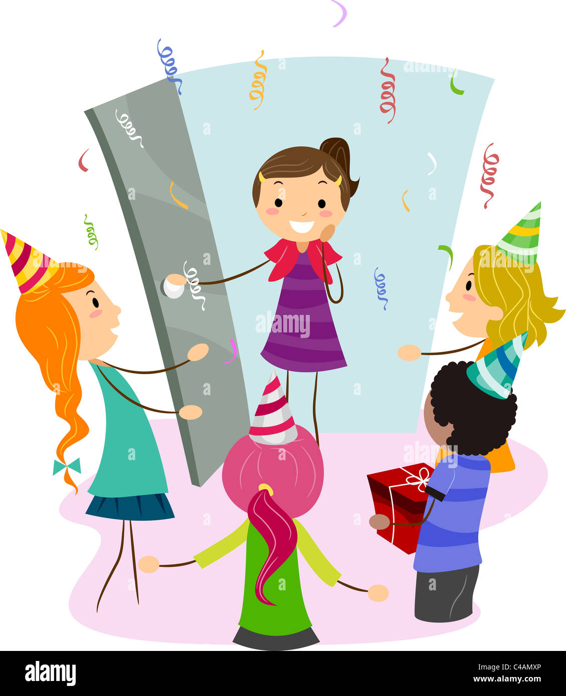 Illustration of a Girl Coming Home to a Surprise Party Stock Photo - Alamy
