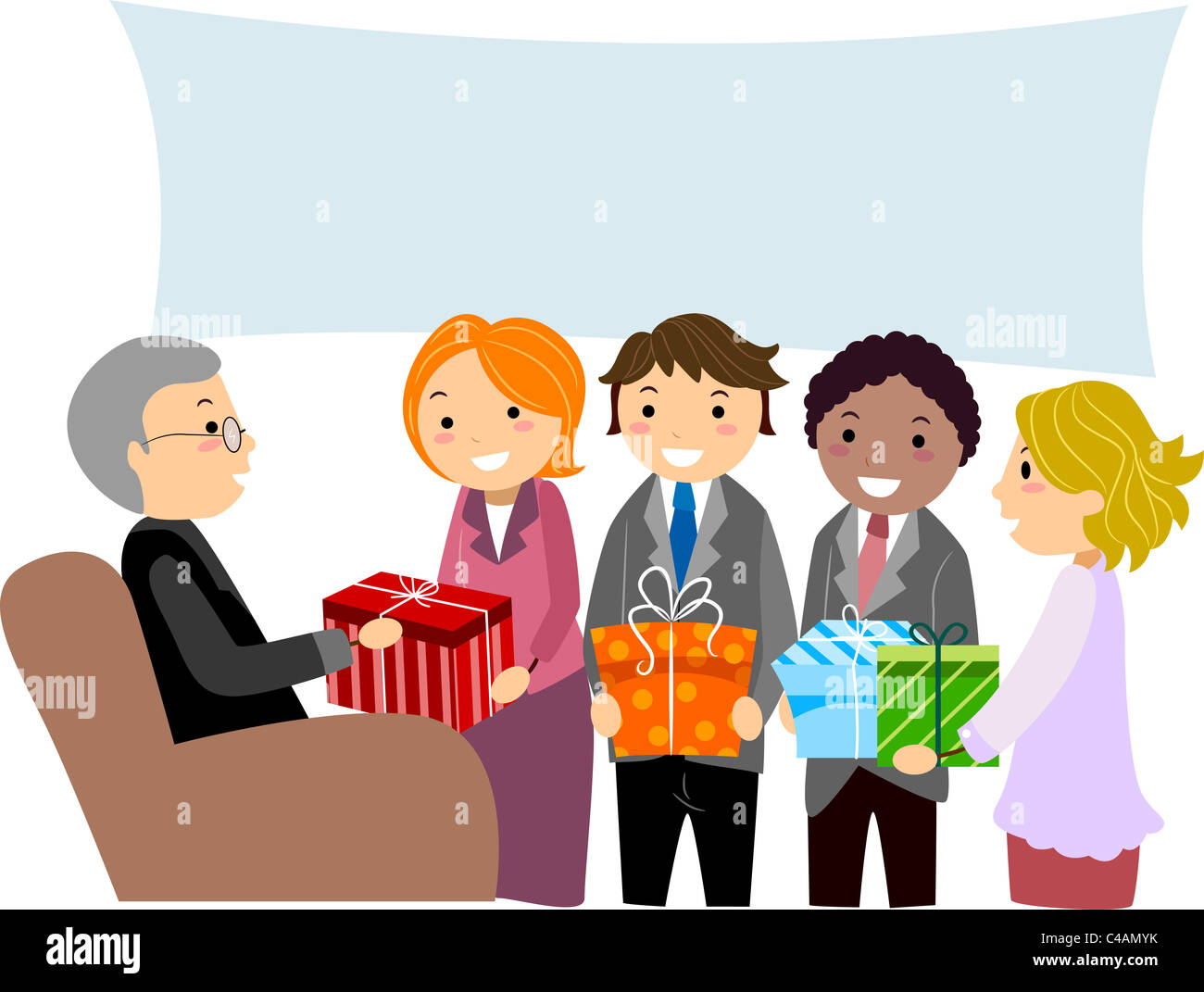 Illustration of a Quiet Retirement Party Stock Photo - Alamy