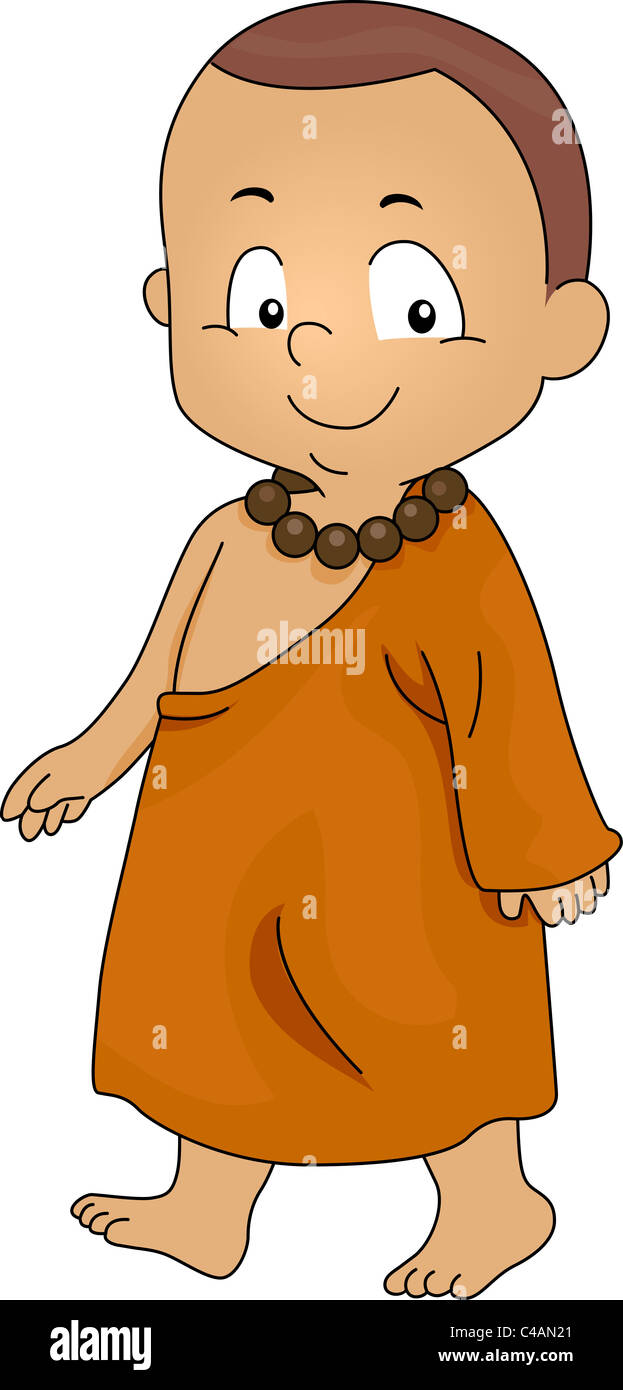 Illustration of a Little Monk Walking Stock Photo - Alamy