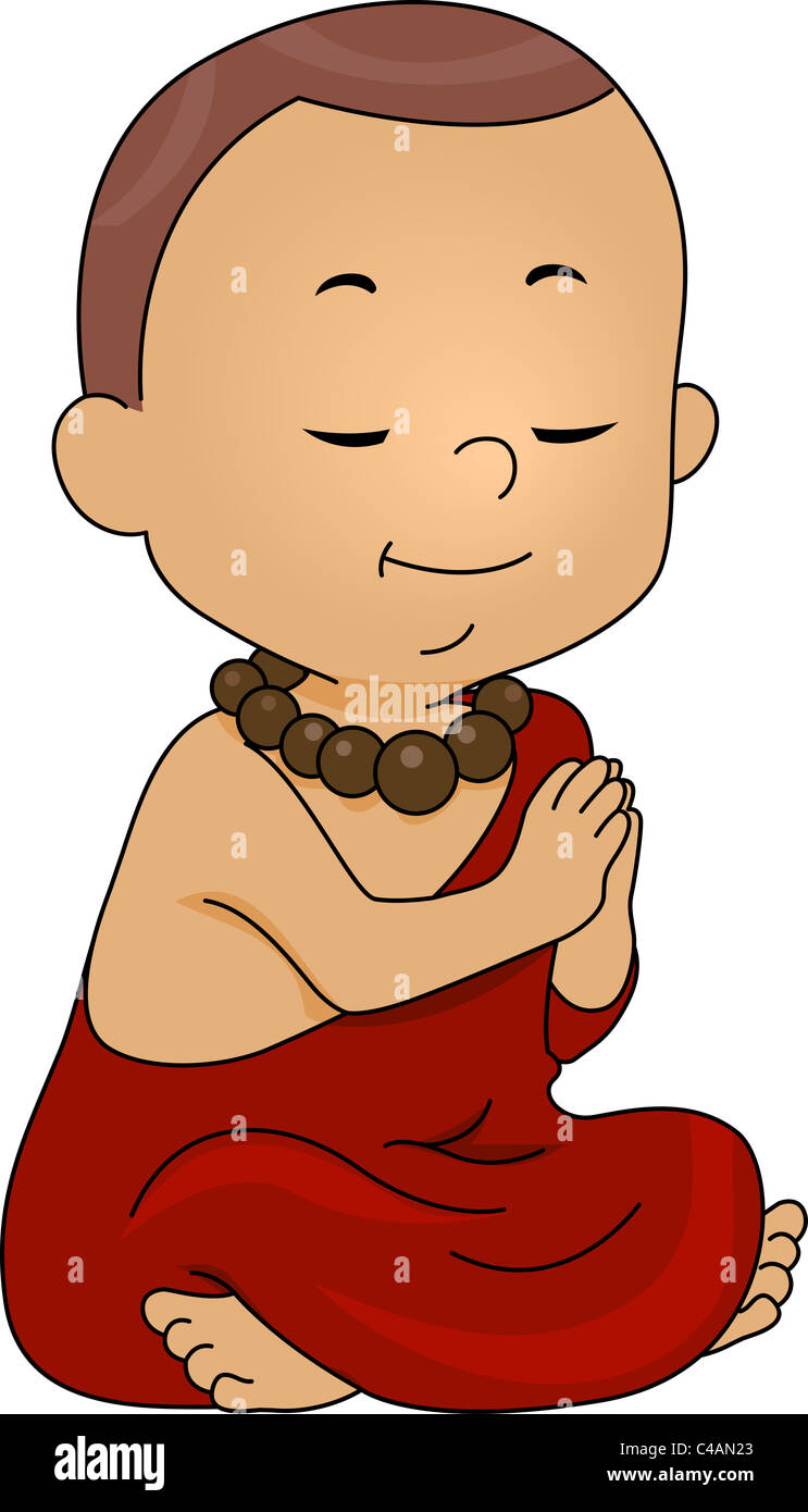 Illustration of a Little Monk Praying Stock Photo - Alamy