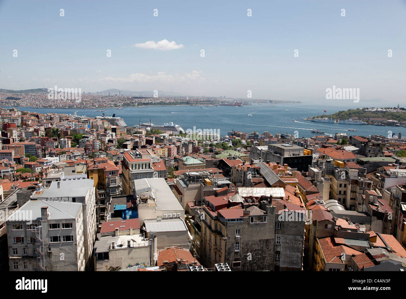 General view of Istanbul city skyline, the Bosphorus and the Golden ...