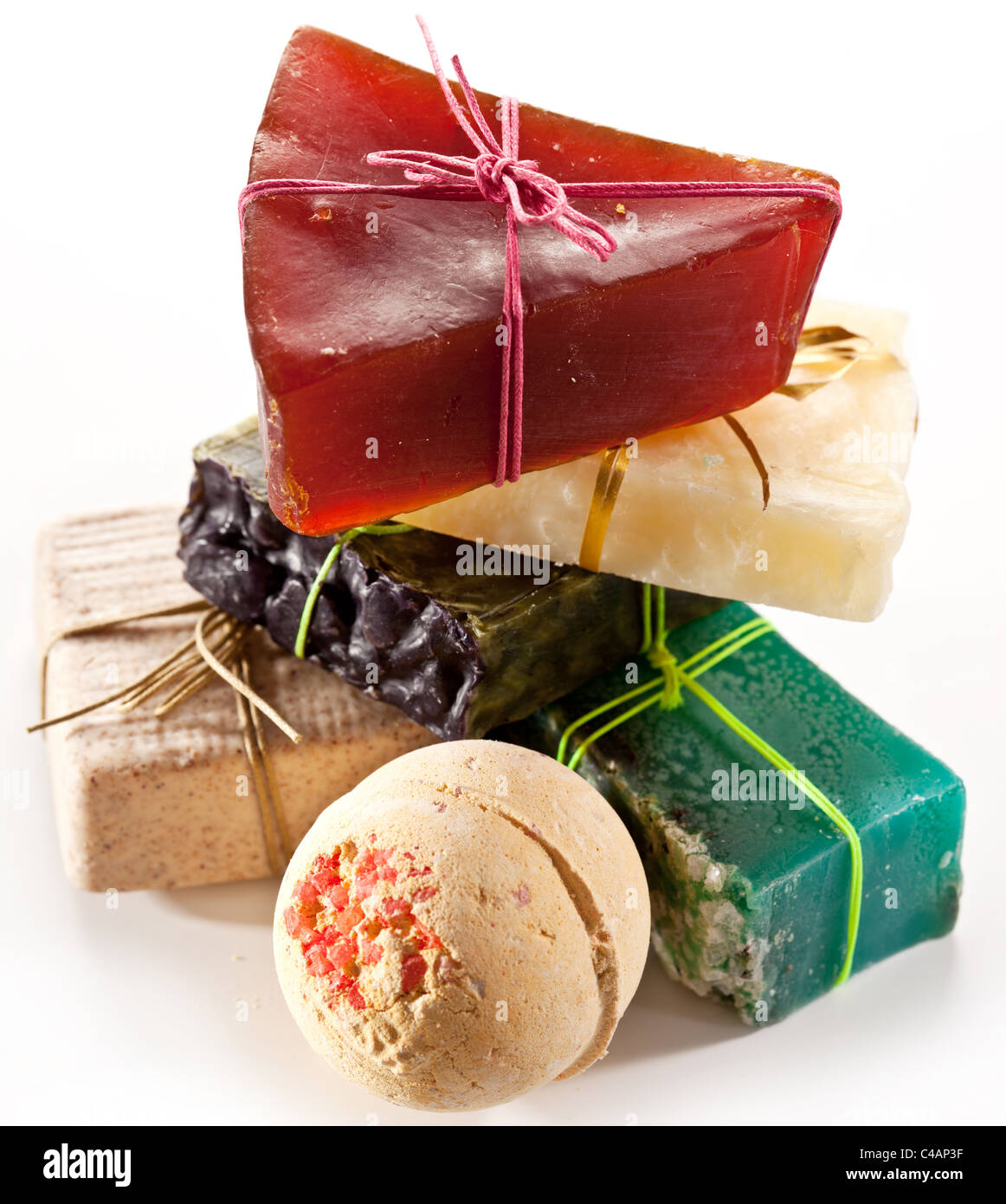 Range of different soaps on a white background Stock Photo - Alamy