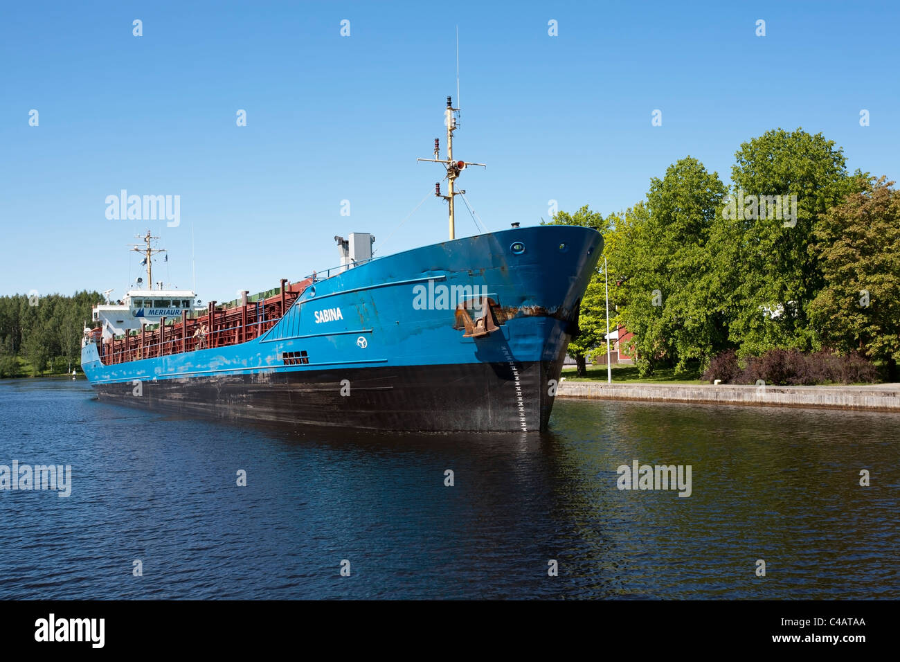 Cargo ship at Mustola lock in Saimaa canal Lappeenranta Finland Stock ...