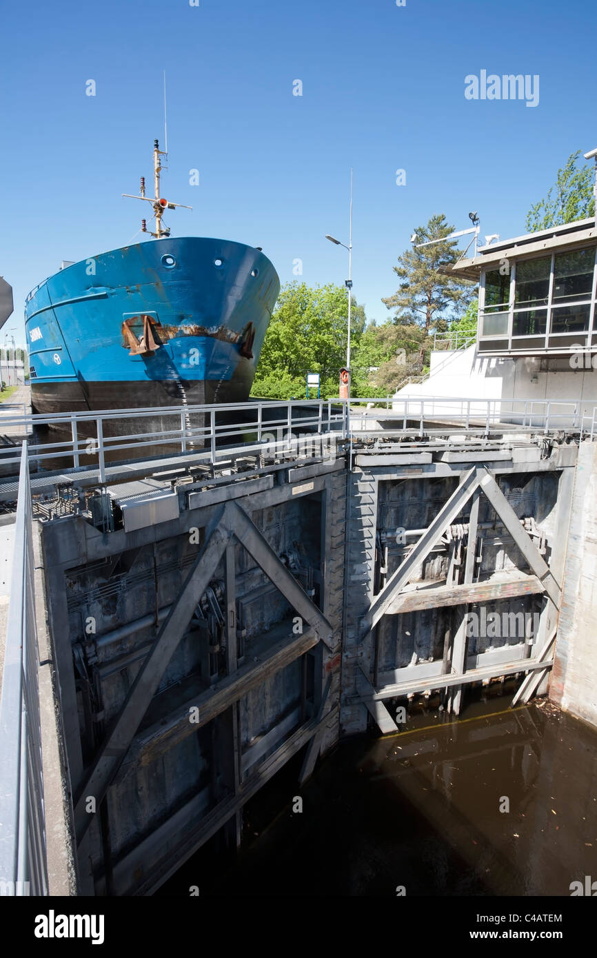 Cargo ship at Mustola lock in Saimaa canal Lappeenranta Finland Stock ...