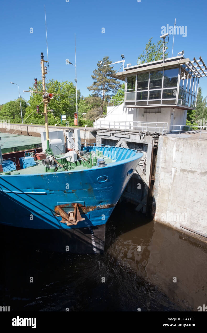 Cargo ship at Mustola lock in Saimaa canal Lappeenranta Finland Stock ...