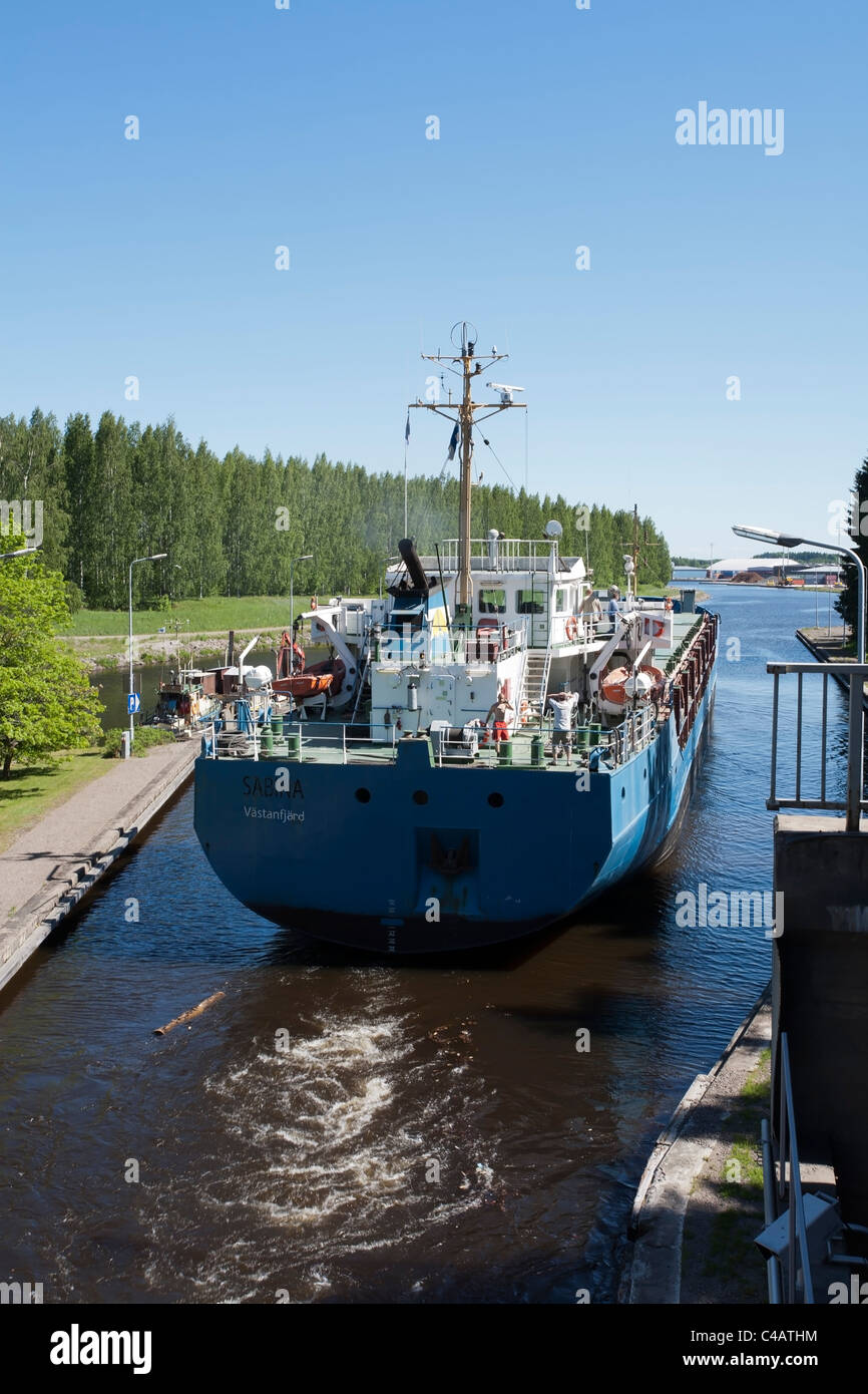Cargo ship at Mustola lock in Saimaa canal Lappeenranta Finland Stock ...