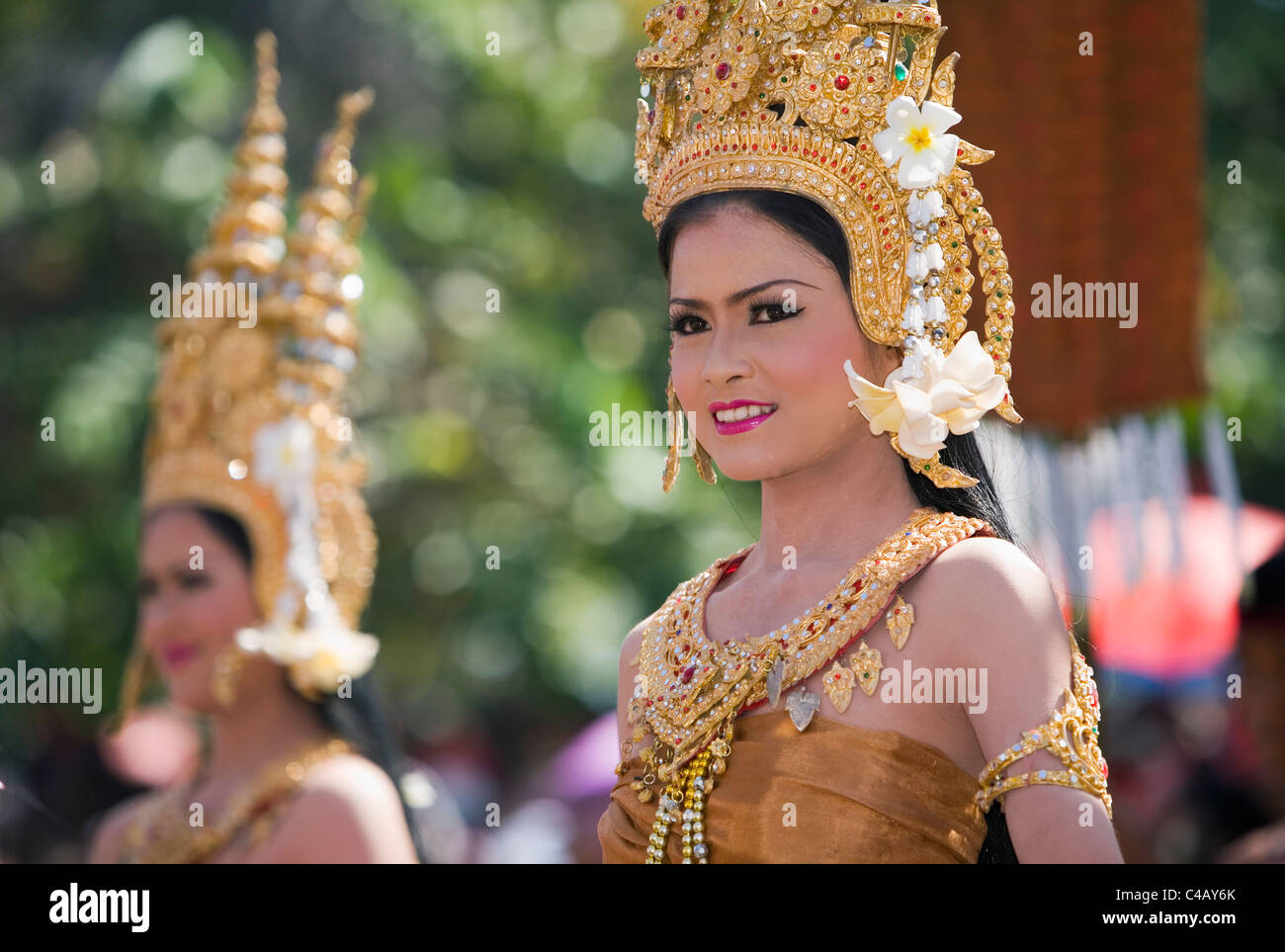 Thailand, Surin, Surin. Thai dancer in ornate costume during the ...