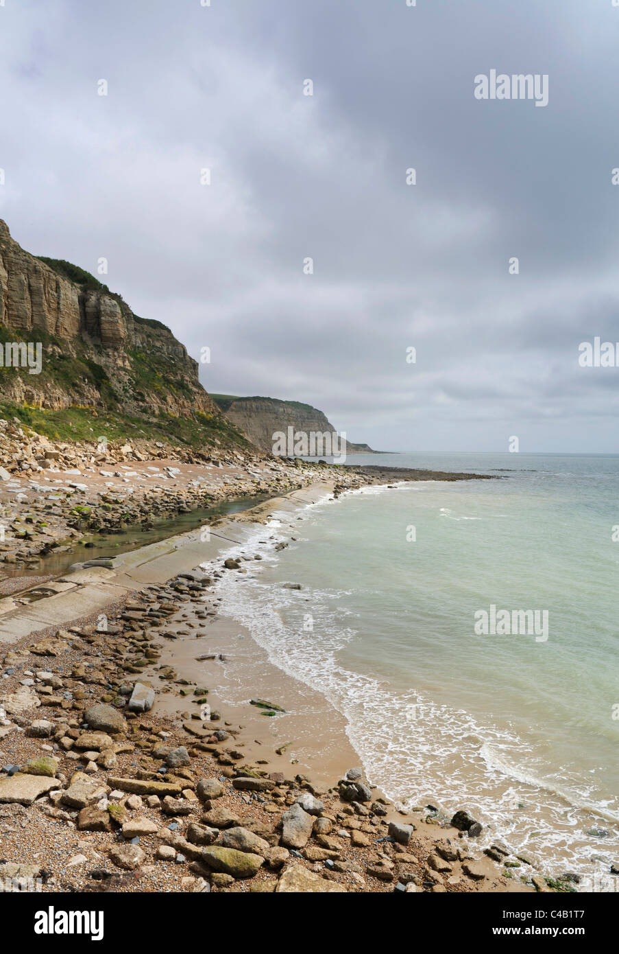 Cliffs and seashore east of Hastings East Sussex England UK Stock Photo ...