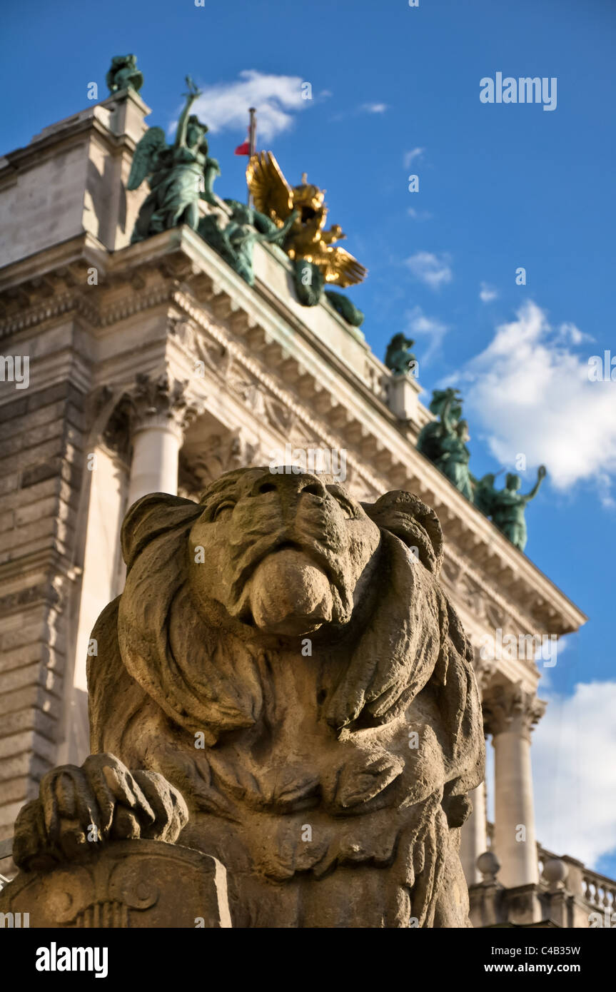 stone lion sculpture guarding vienna's national library Stock Photo - Alamy