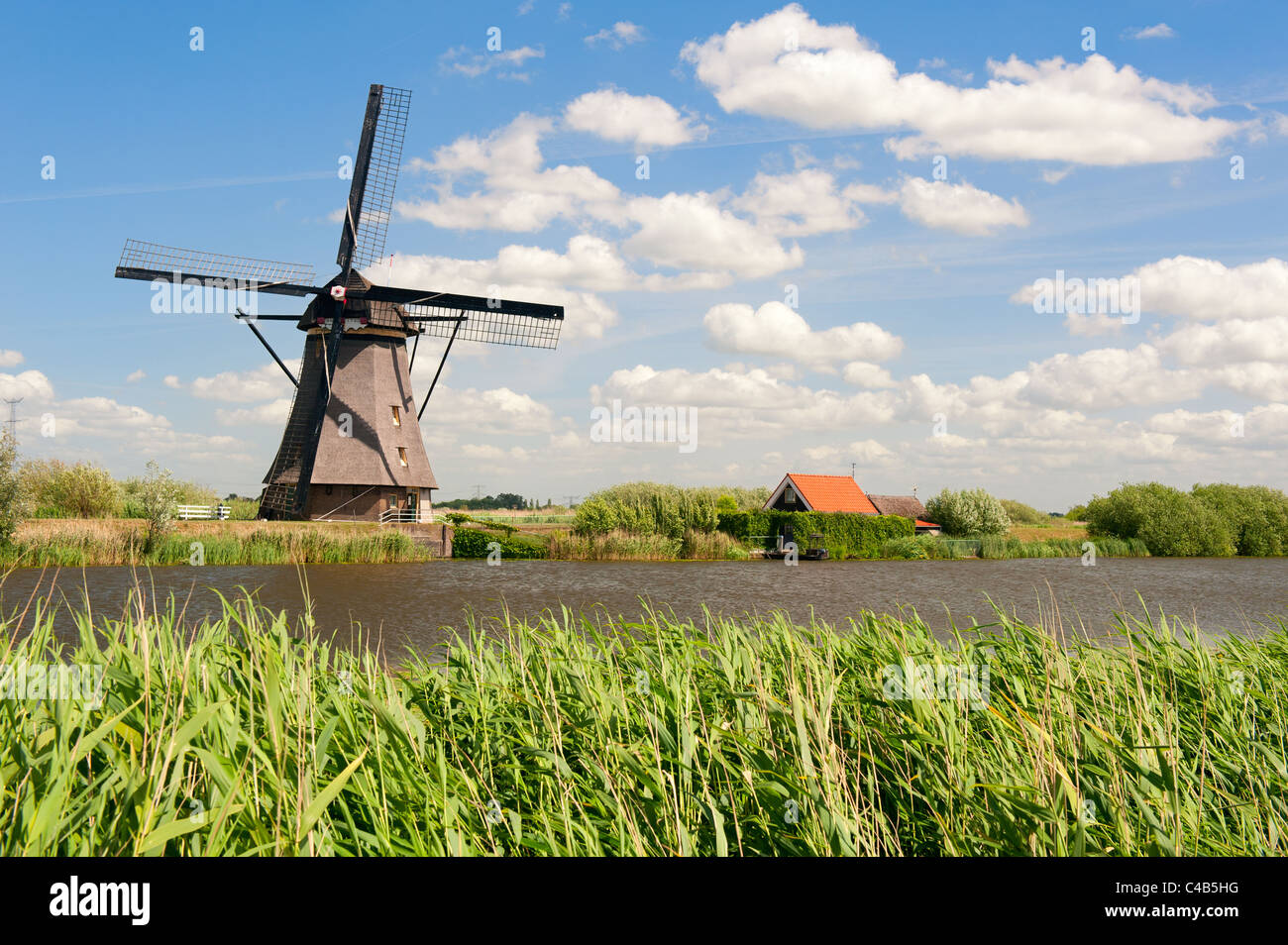 Windmill landscape at Kinderdijk near Rotterdam The Netherlands Stock ...