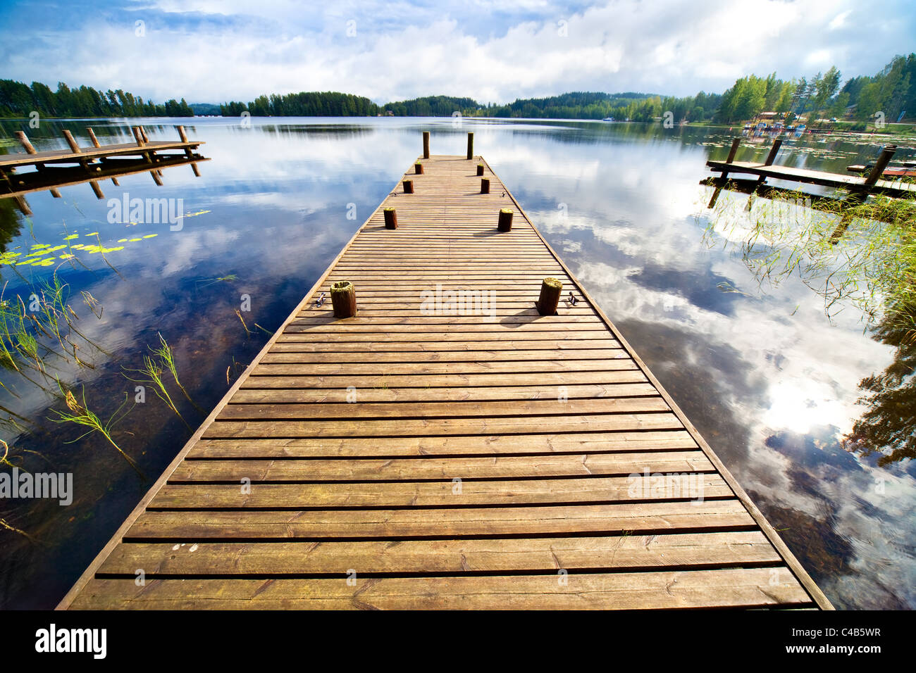 Wooden bridge. Wide angle view Stock Photo - Alamy