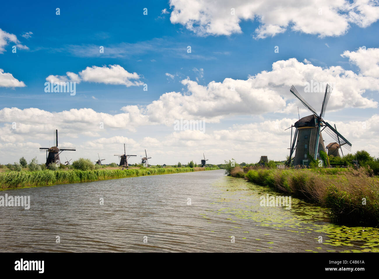 Windmill landscape at Kinderdijk near Rotterdam The Netherlands Stock ...