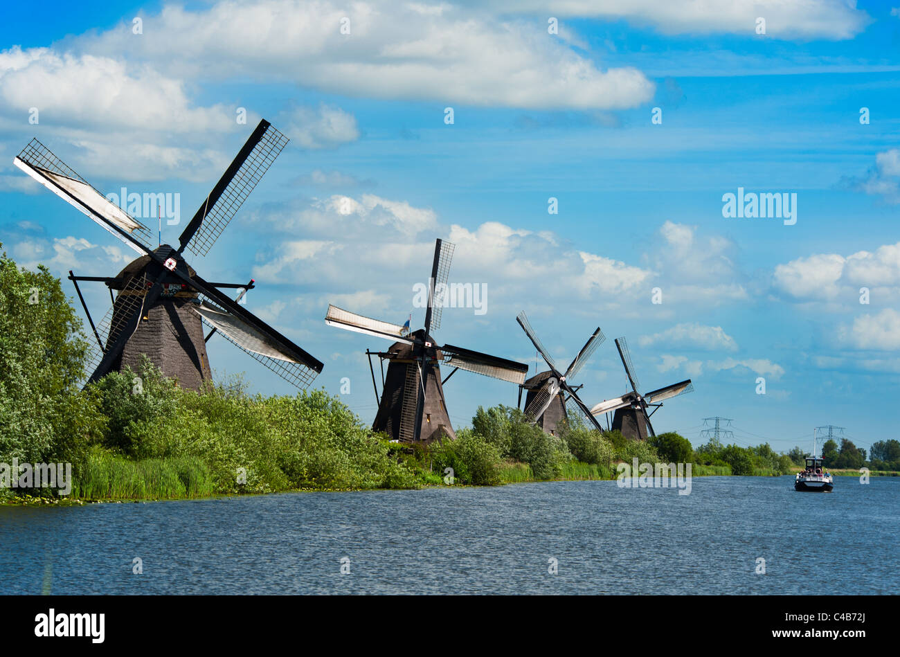 Windmill landscape at Kinderdijk near Rotterdam The Netherlands Stock ...
