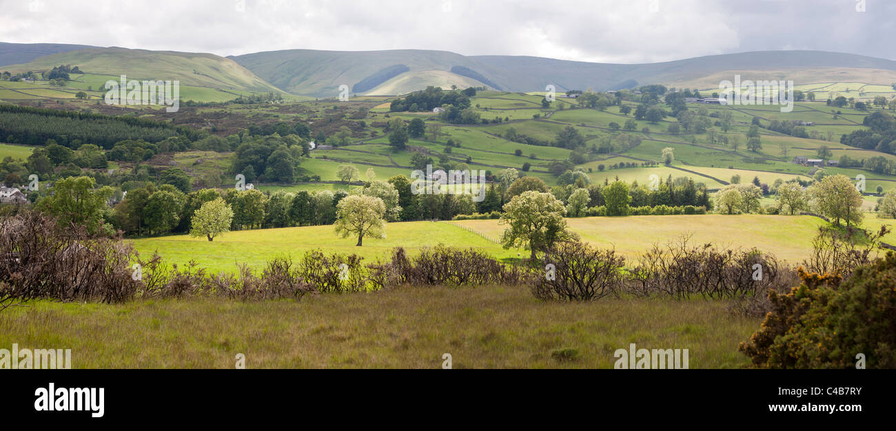 Wide panorama of Lowther valley Lake District Cumbria showing distant ...