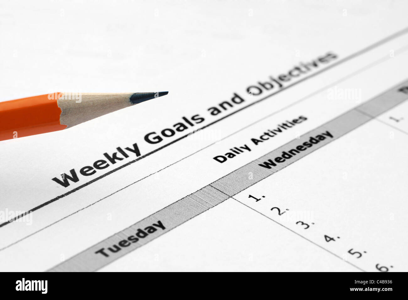 Weekly goals and Objectives form Stock Photo - Alamy