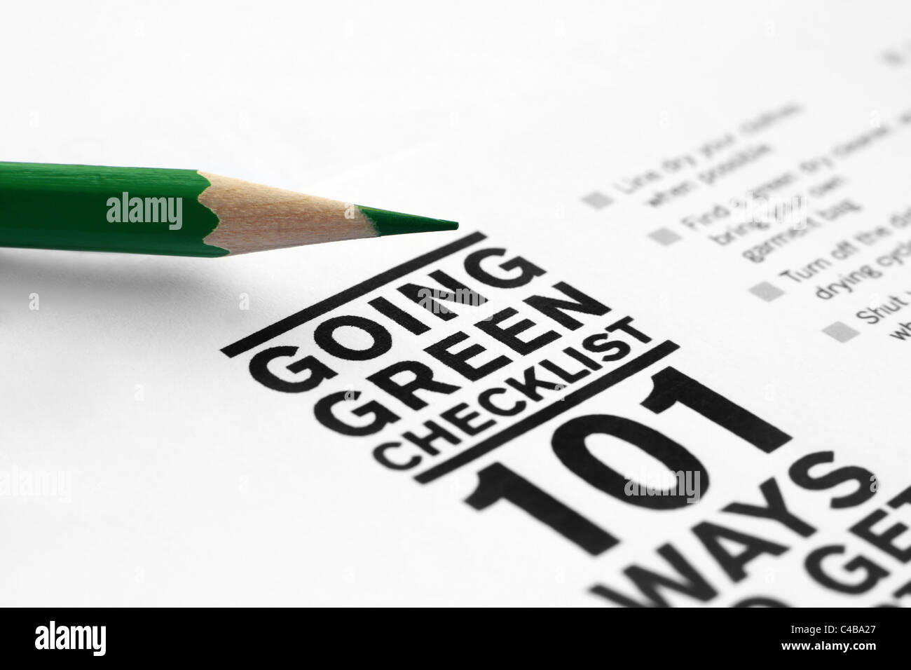 Going green checklist Stock Photo - Alamy