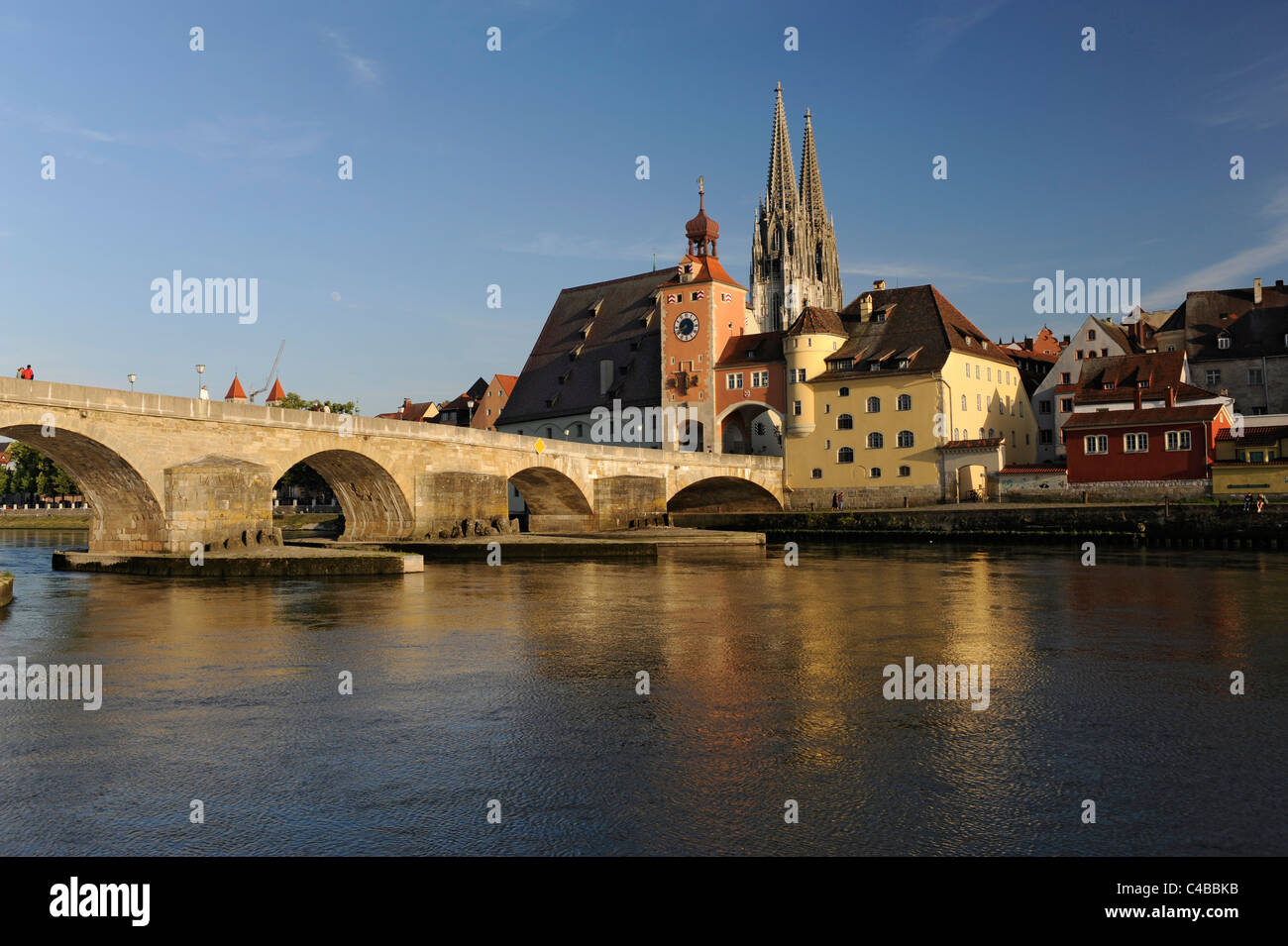 historical old UNESCO town Regensburg in Germany with landmarks stone ...