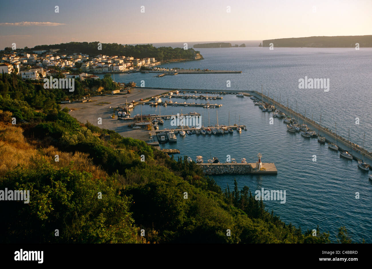 Greece, Peloponnese, Messinia, Pylos. Pylos's marina lies to one side ...