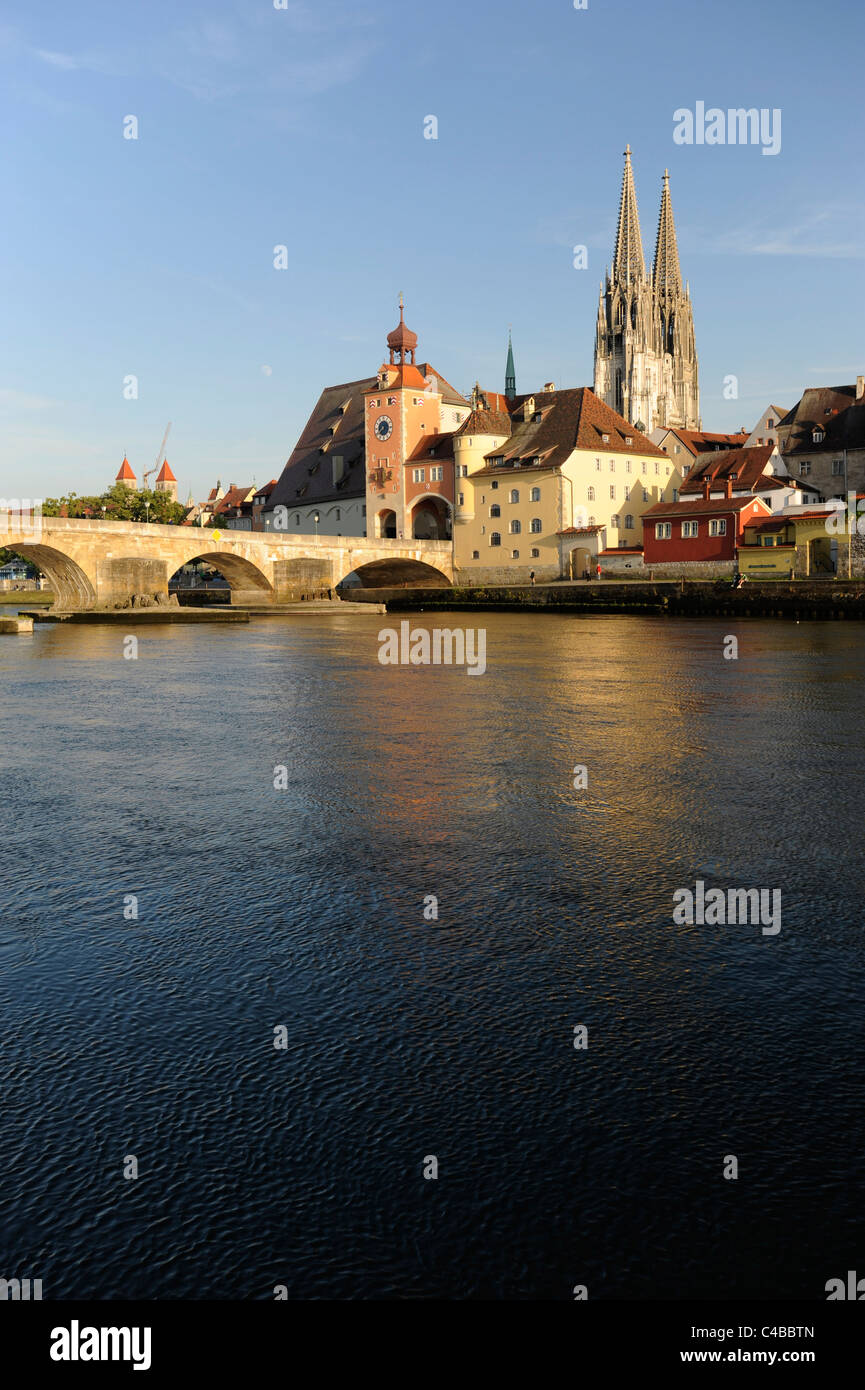 historical old UNESCO town Regensburg in Germany with landmarks stone ...